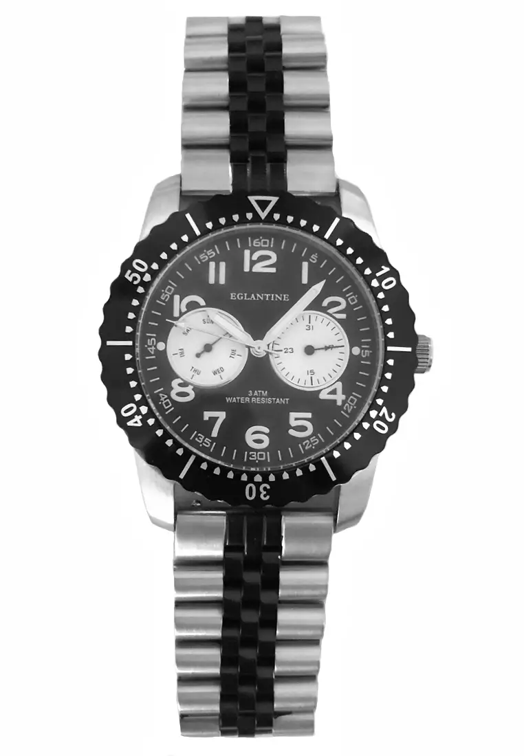 Buy EGLANTINE Terrenz Unisex Steel Quartz Watch, Black Dial, Steel and ...