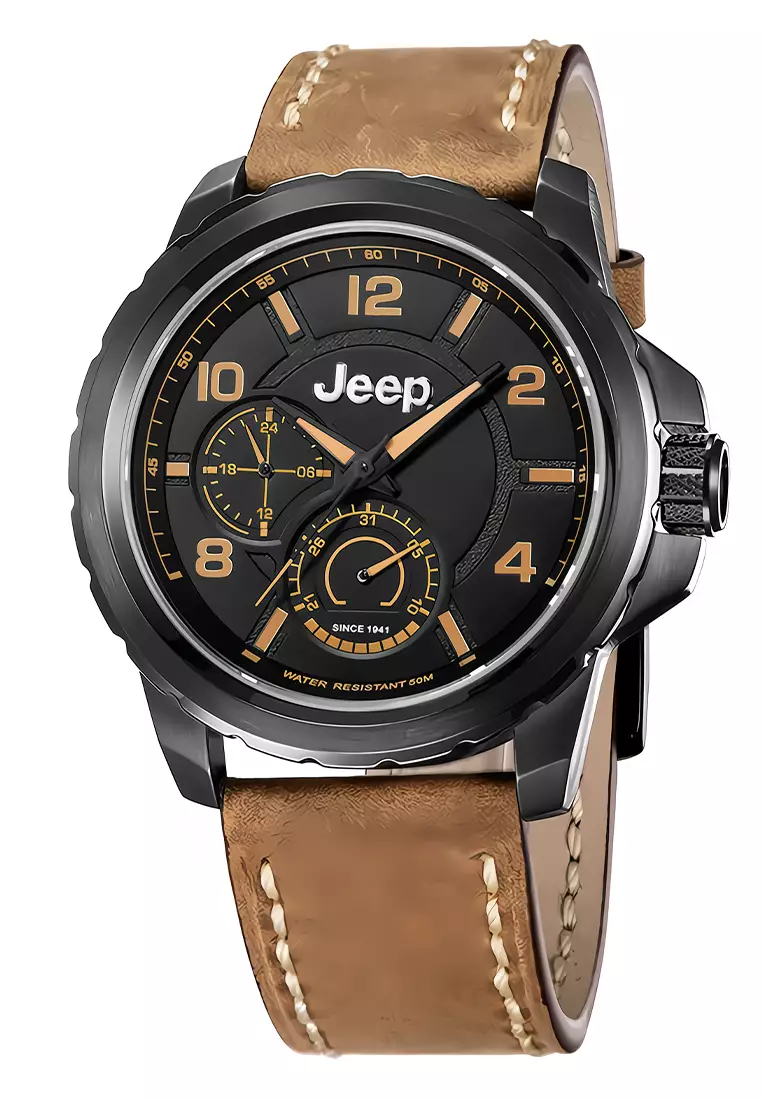 Jual Jeep Jeep Montre Wrangler JPW64602 Men's Watch Black Dial Tan ...