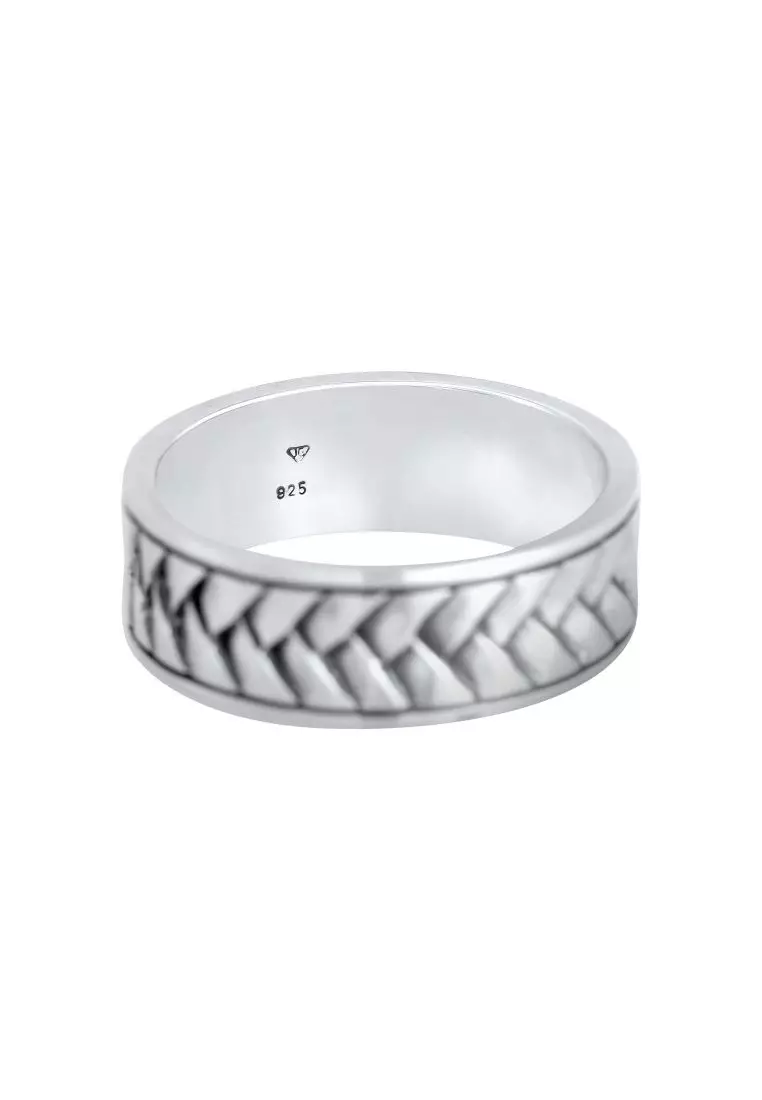 Buy Kuzzoi Men's Silver Herringbone Band Ring – Oxidised 2026 Online ...