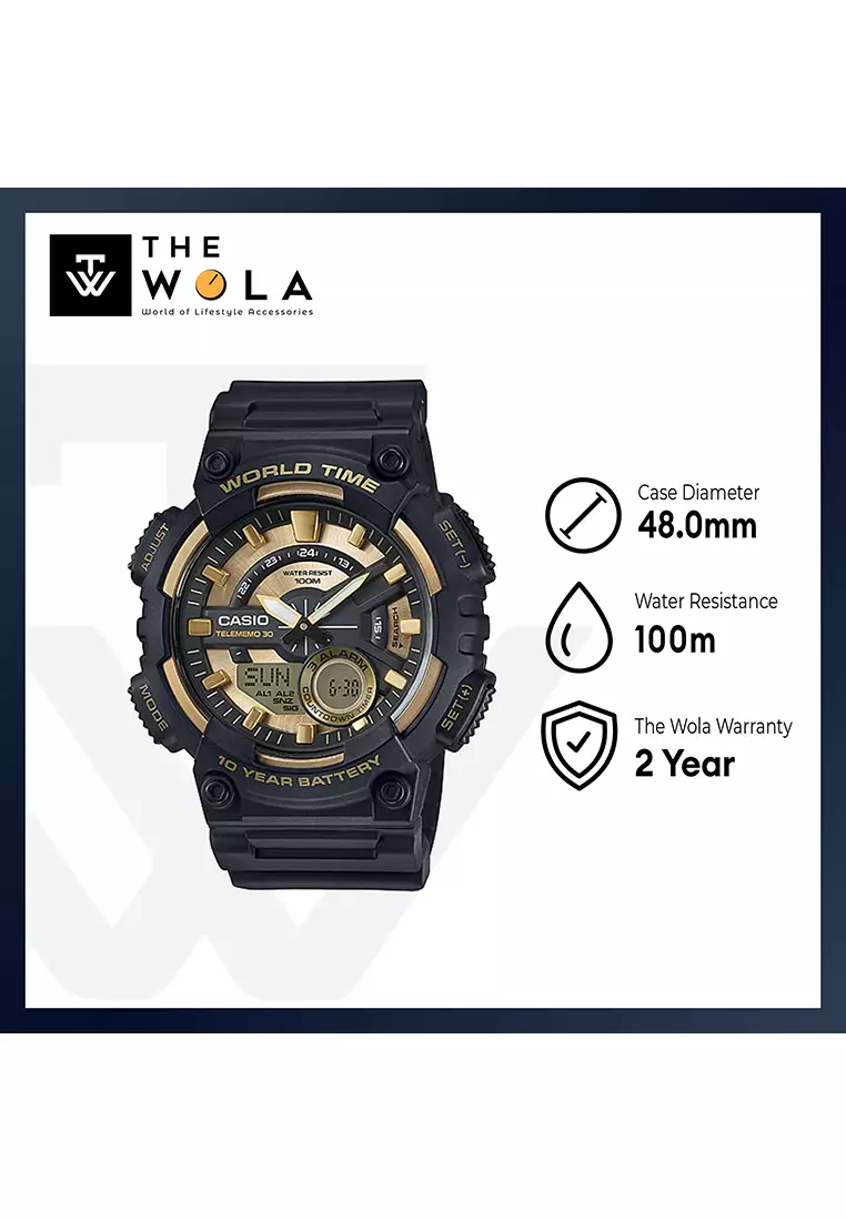 線上選購 Casio Men's Analog-Digital Watch AEQ-110BW-9AV Gold Dial with Black Resin Band Sport Watch ...
