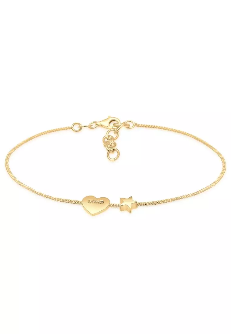 Buy ELLI GERMANY Heart and Star Charm Bracelet – Gold-Plated Silver ...