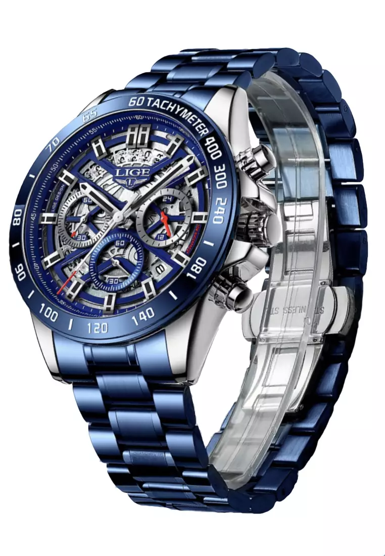 Buy LIGE LIGE Chronograph Unisex Stainless Steel Quartz Watch, 45mm ...