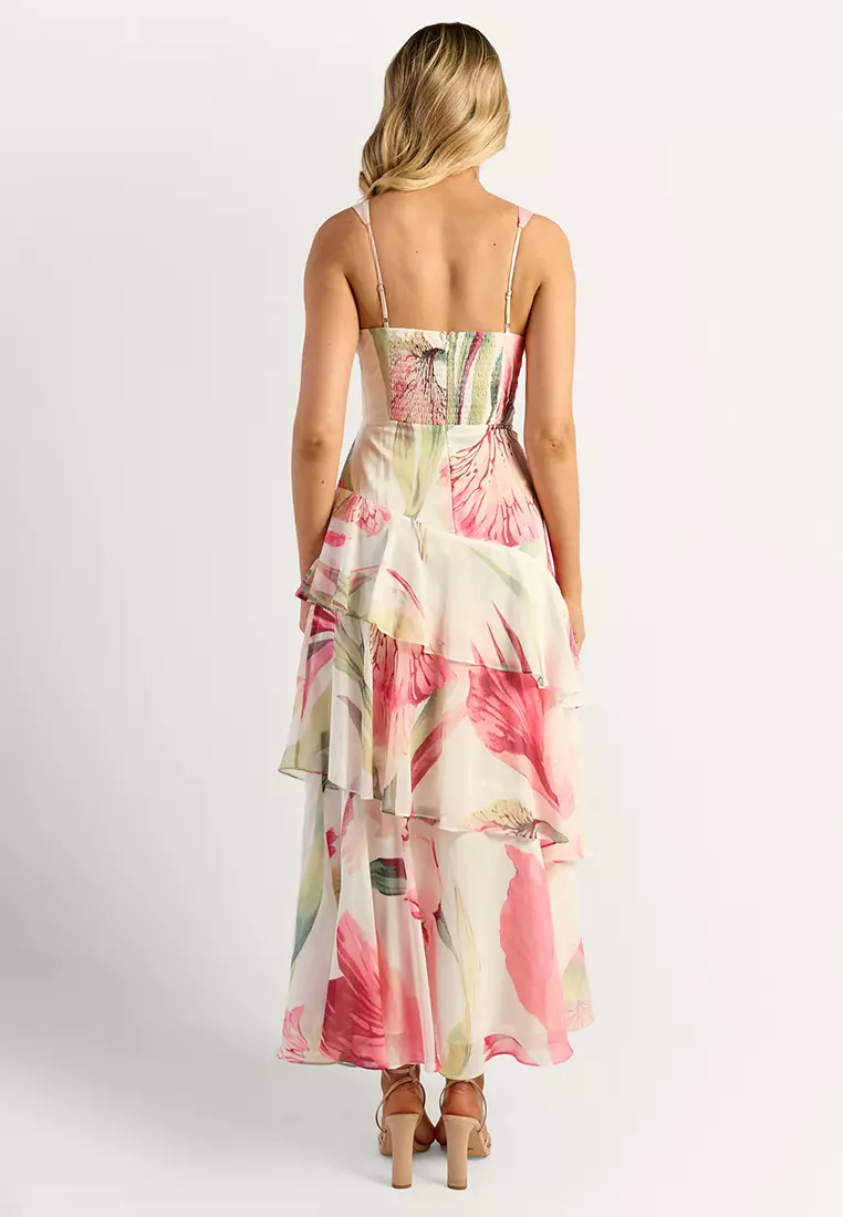 Buy Style State Oasis Floral Marble Beaded Keyhole Neckline Tiered Hem Maxi Dress 2025 Online ...