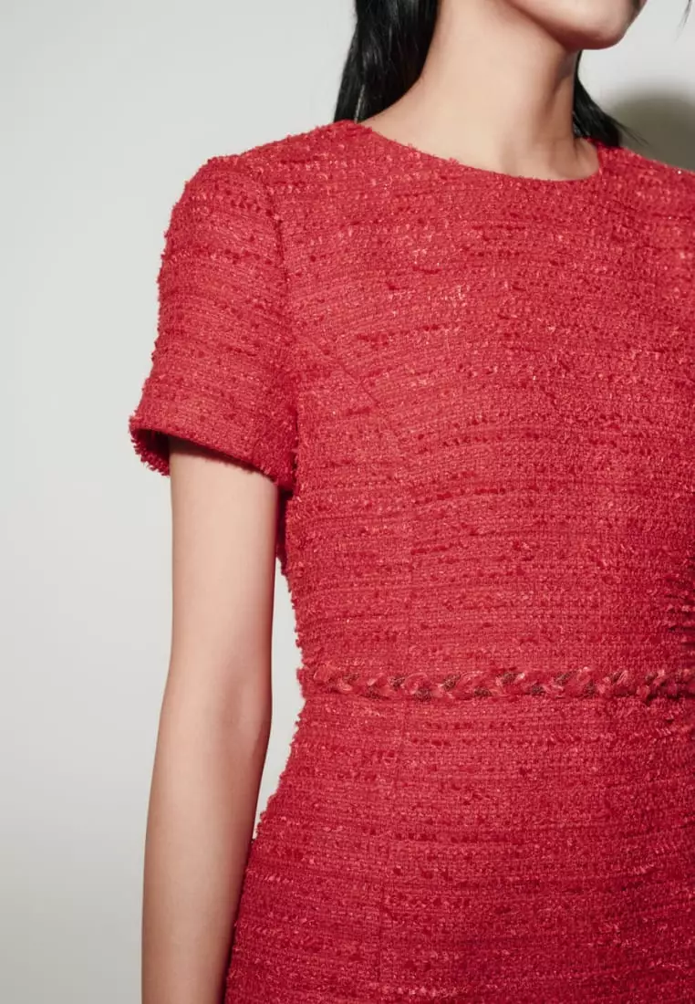 Buy G2000 Red Tweed Fitted Round Neck Dress 2025 Online | ZALORA ...
