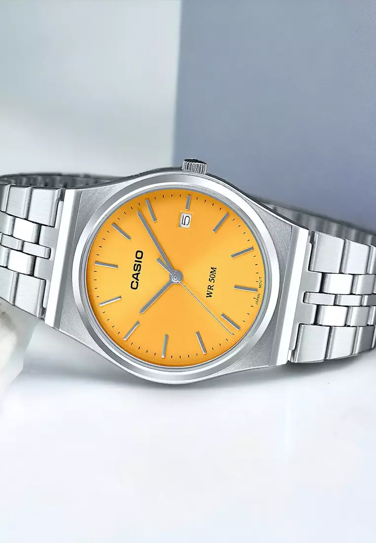 Buy Casio Men Analog Watch MTP-B145D-9AV Silver Stainless Steel Strap ...