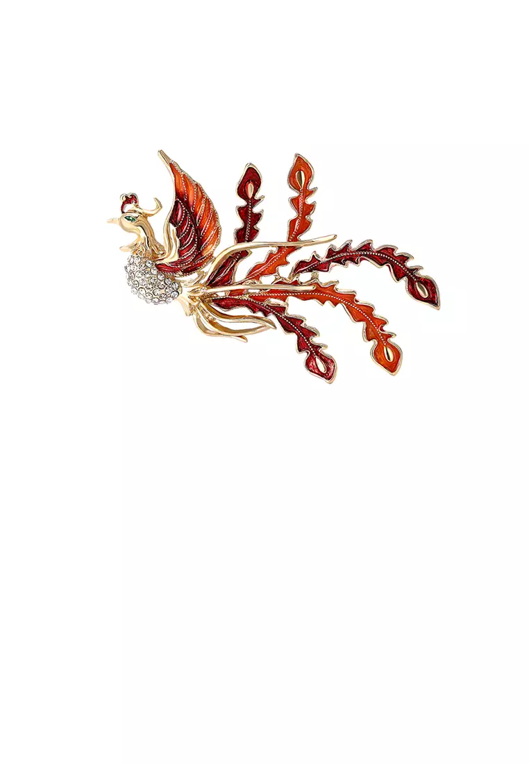 Buy Glamorousky Fashion Vintage Plated Gold Enamel Red Phoenix Brooch ...