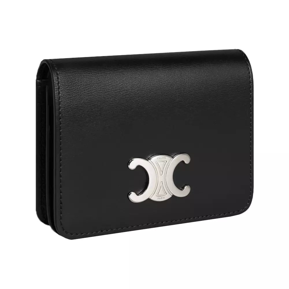 Jual Celine Triomphe Compact Wallet Shiny Calfskin Black Shw Original ...
