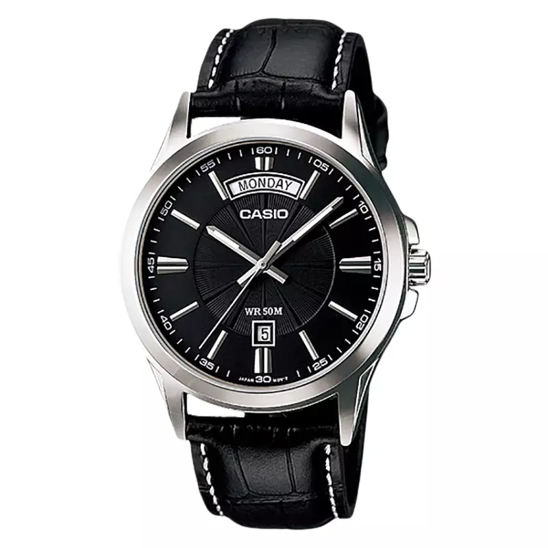 Jual Casio Jam Tangan Pria Casio MTP-1381L-1AVDF Enticer Men Black Dial Black Leather Band ...