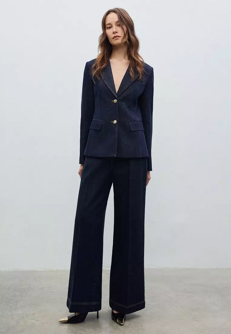 Buy Pomelo Buttoned Blazer - Indigo 2026 Online | ZALORA