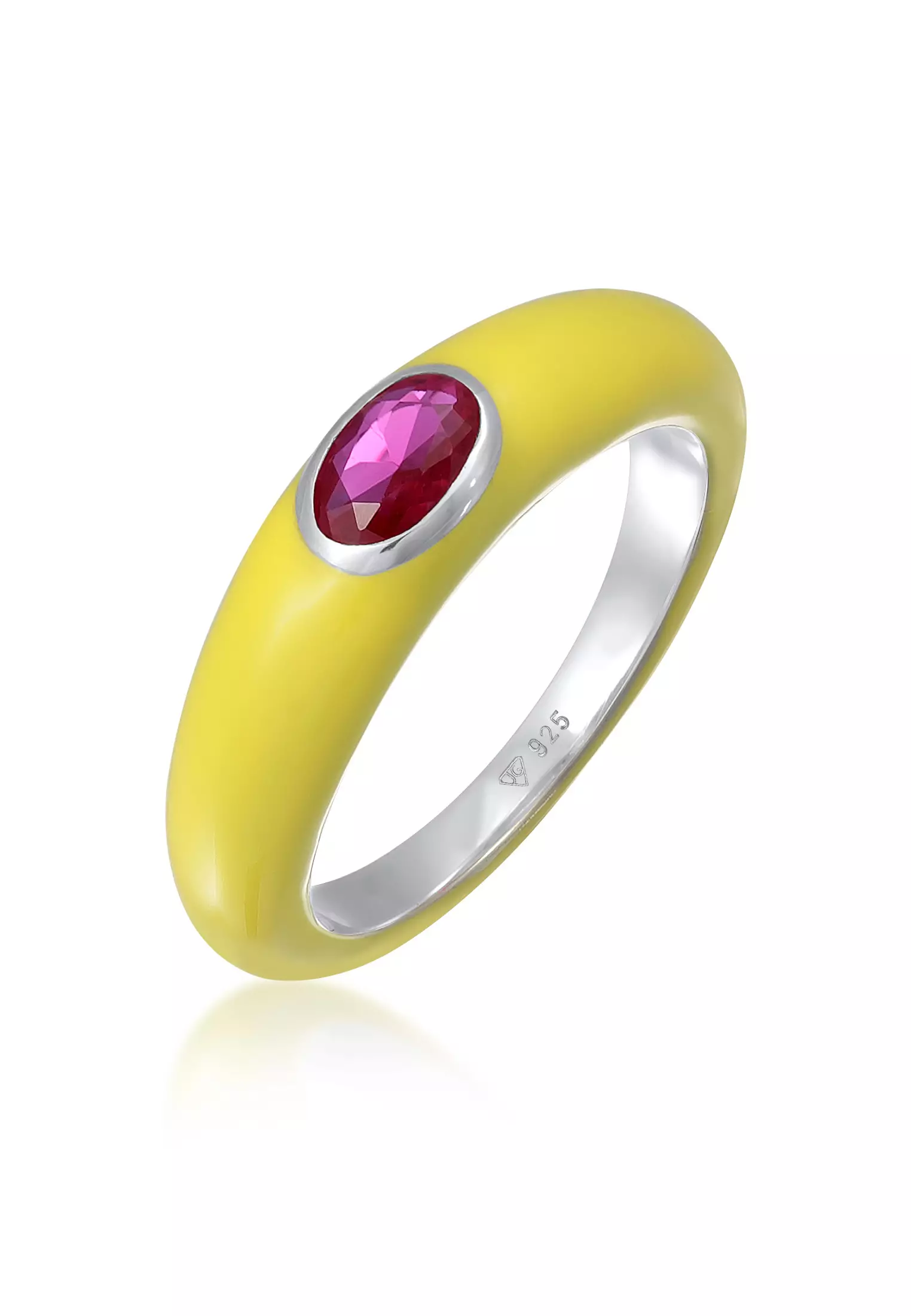 Buy ELLI GERMANY Sunny Enamel Dome Ring with Pink Ruby – 925 Silver ...