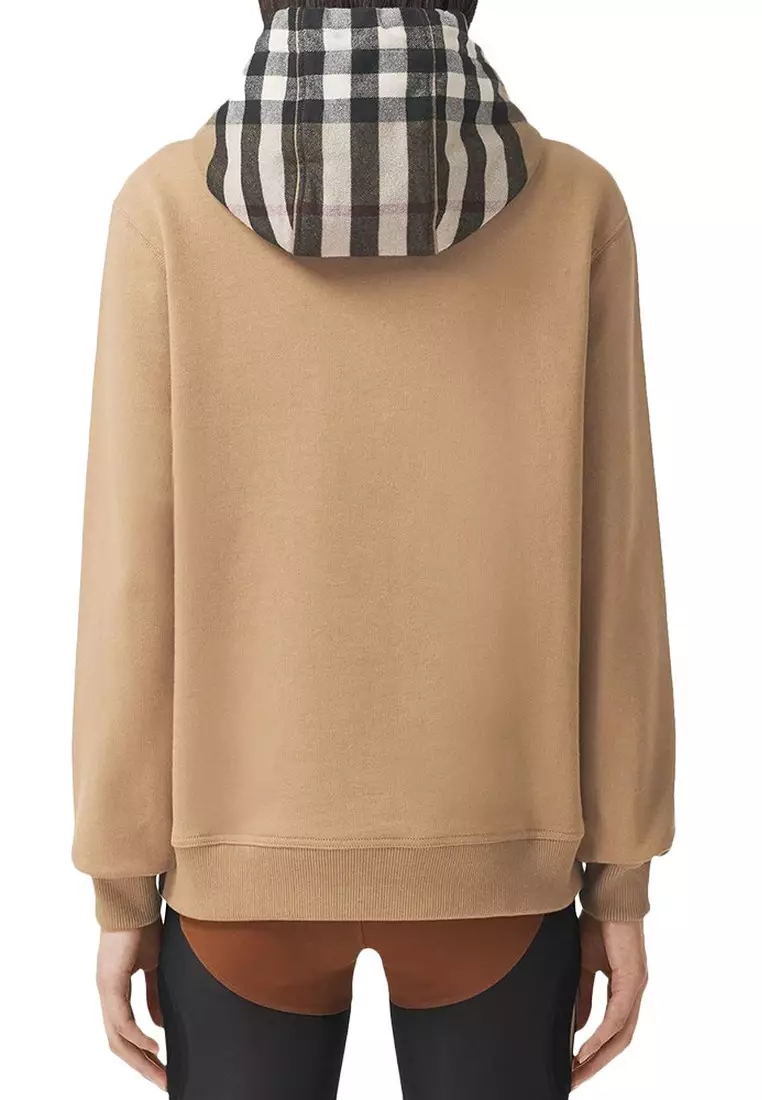 Jual Burberry Check Hood Cotton Oversized Hoodie in Camel Original 2025 | ZALORA Indonesia