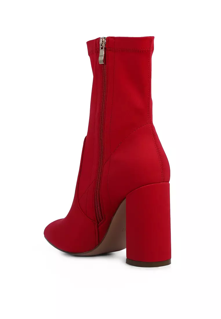 London Rag Red Lycra Ankle Block Heeled Boots 2023 | Buy London Rag ...
