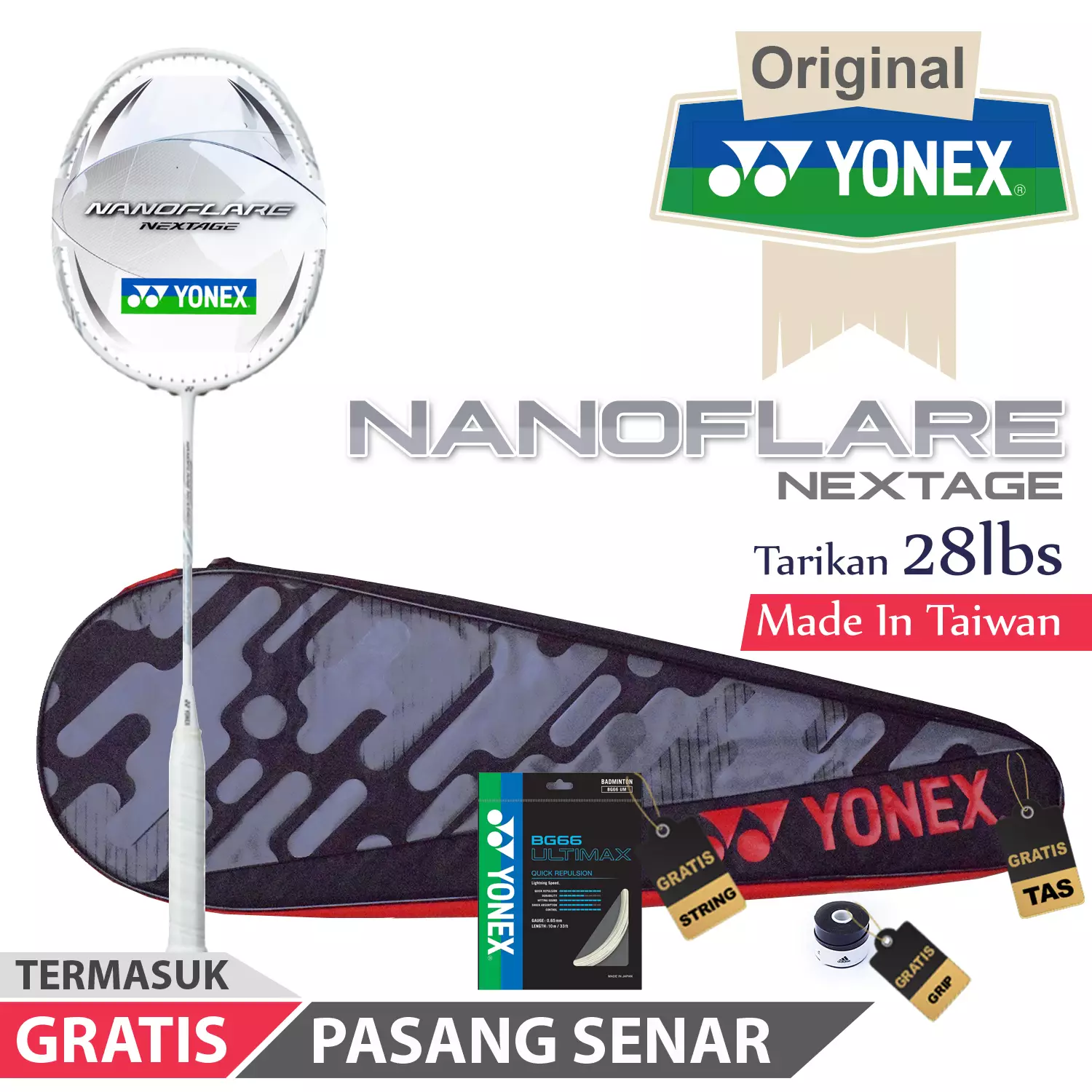 Jual Yonex Paket Raket Badminton Yonex Nanoflare Nextage dan Grip Adidas Hitam Original 2025 ...