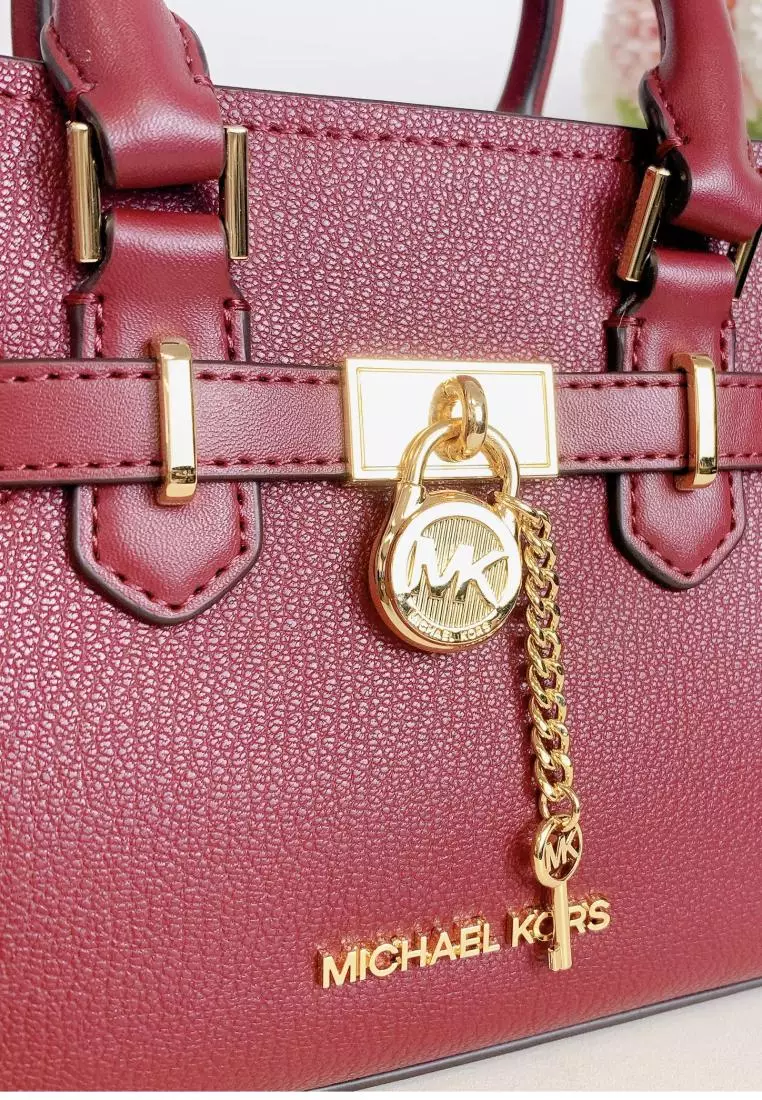 Jual MICHAEL KORS Michael Kors Hamilton XS Satchel Crossbody Leather Dark Cherry Original 2024 ...