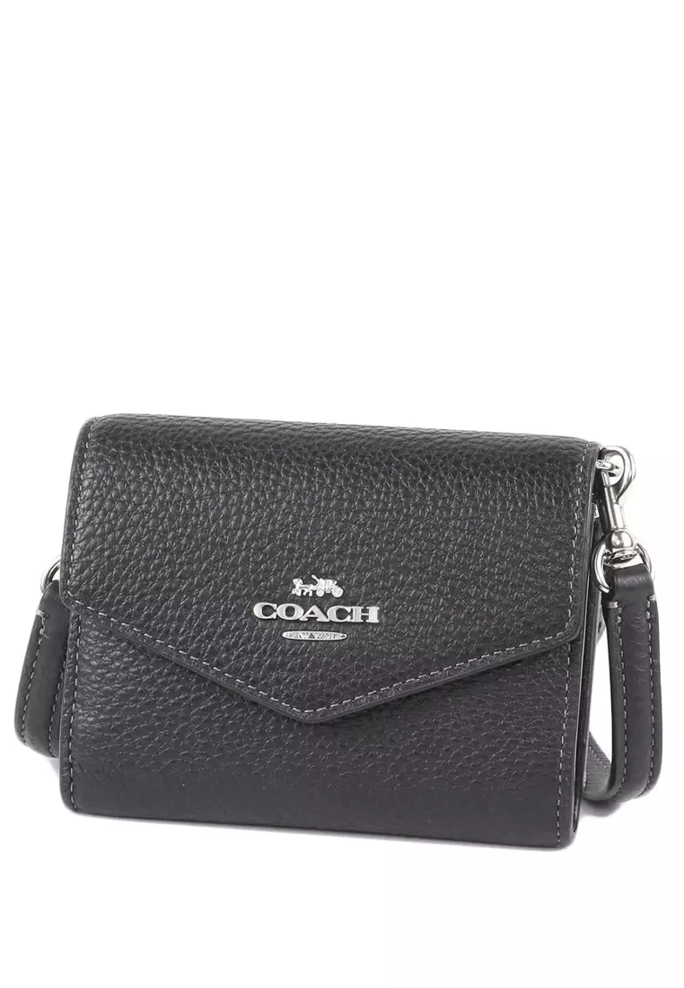Buy Coach Pebbled Leather Mini Envelope Wallet With Strap - Black 2025 ...