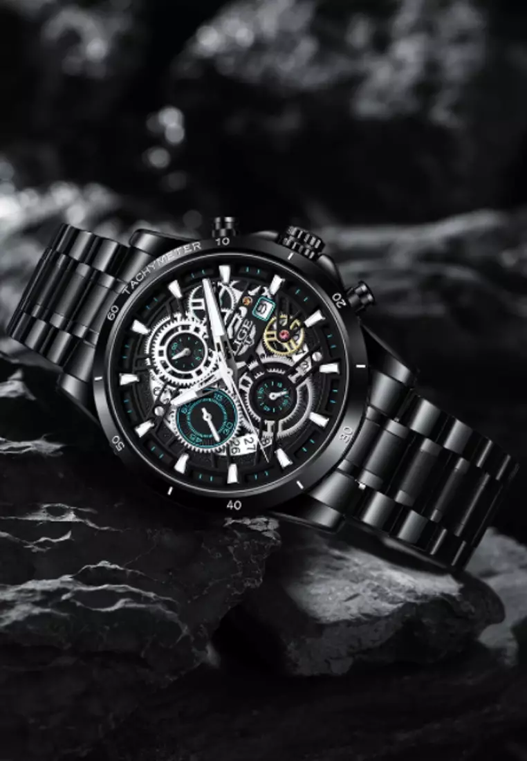 Buy LIGE LIGE Chronograph Unisex IP Black Stainless Steel Quartz Watch ...