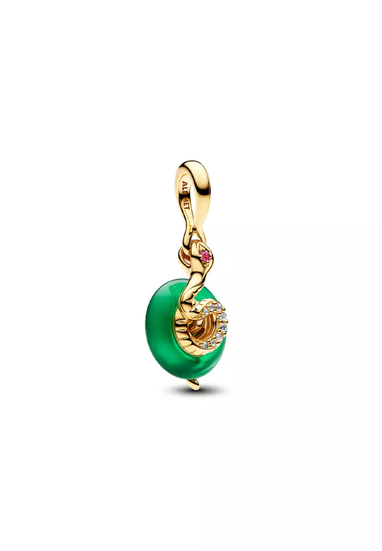 Buy PANDORA Pandora 14K Gold Plated Snake Green Murano Glass Dangle ...