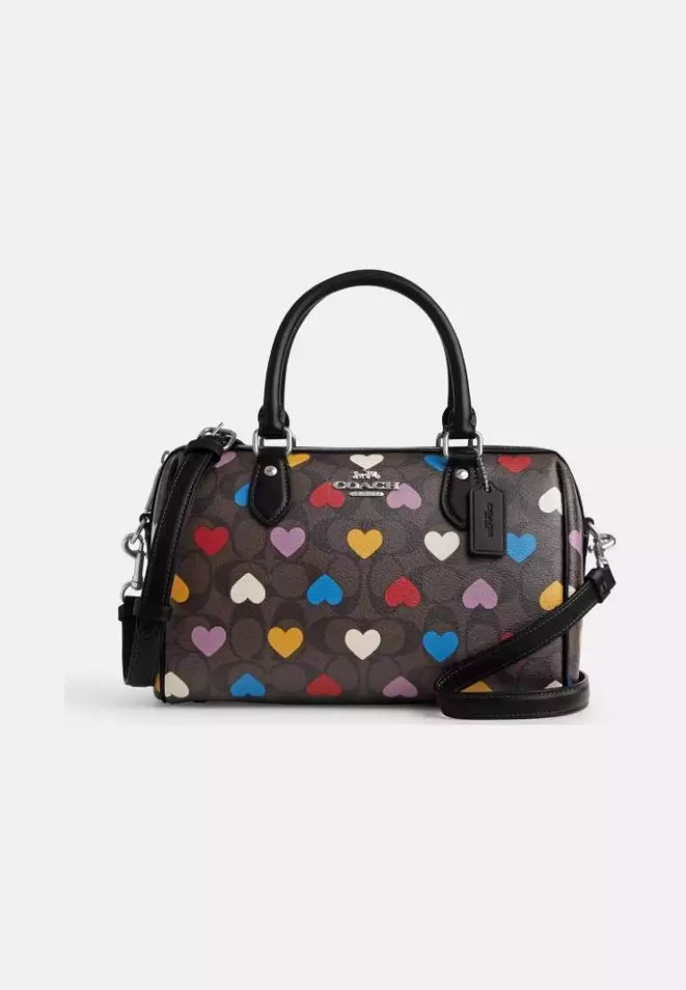 Jual Coach Coach Rowan Satchel Bag In Signature Canvas With Heart Print Brown Black Multi ...