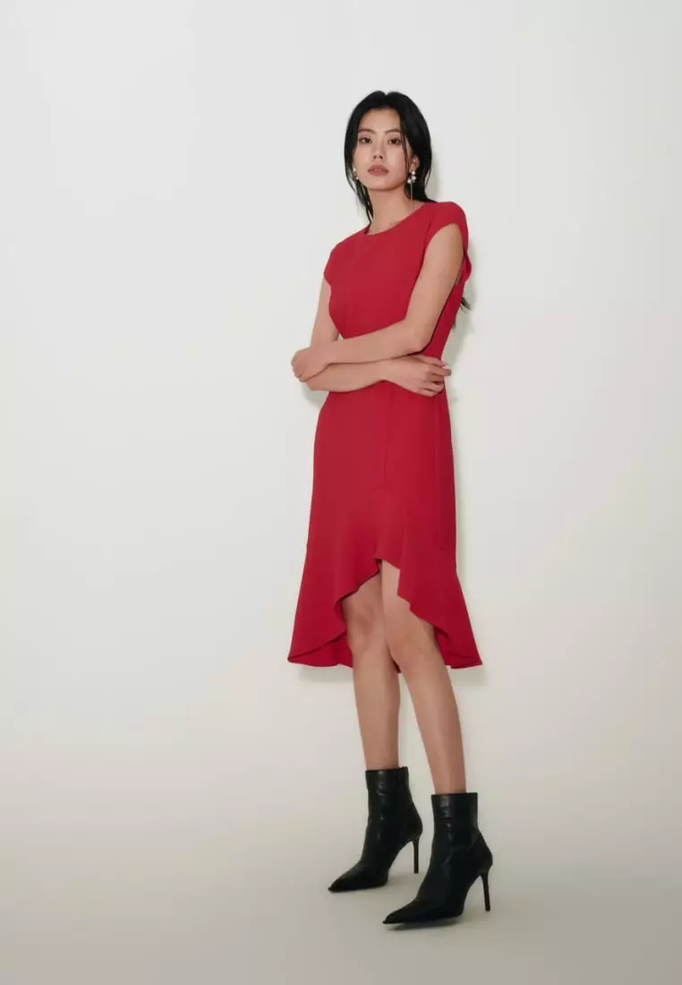 Buy G2000 Asymmetric Ruffle Hem Round Neck Dress 2025 Online | ZALORA