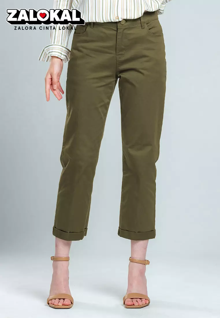 Jual C2 Outfitters C2 Zalfan Green Pants Straight Cut Wanita Original ...