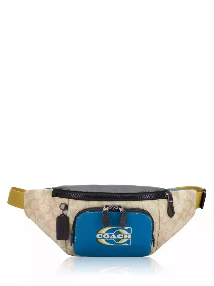 Jual Coach Coach Signature Block Track Belt Bag Light Khaki Blue Jay ...