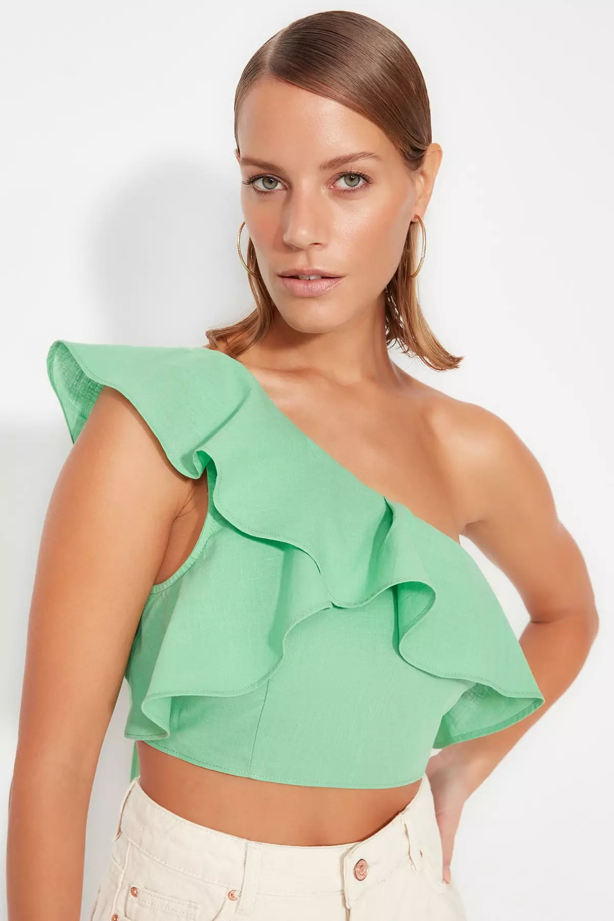 Buy Trendyol Crop Ruffles One Shoulder Blouse 2025 Online Zalora