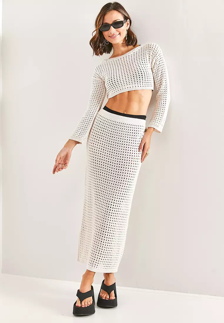 Jual Bianco Lucci Openwork Crop Top And Maxi Skirt Set Original 2025