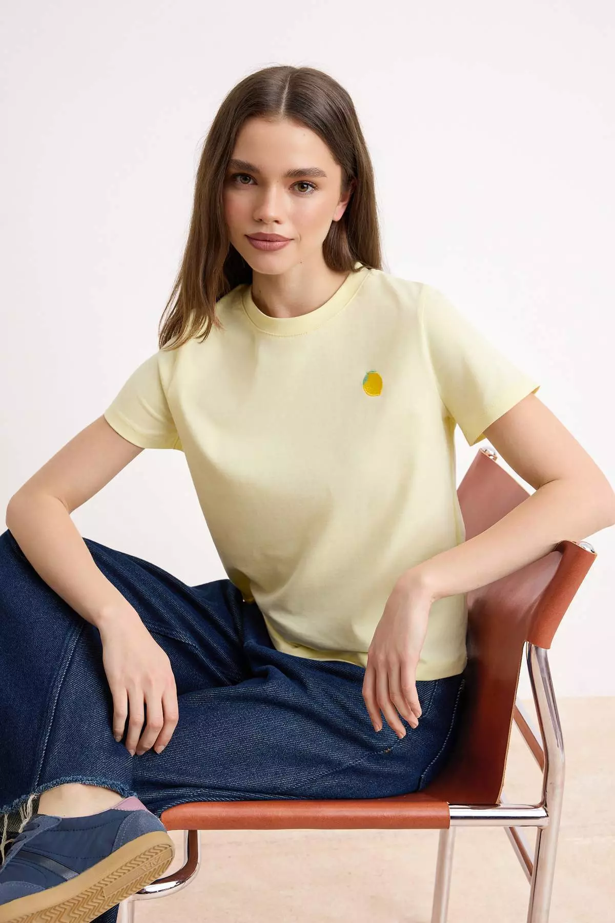 Jual Trendyol Yellow Regular/Normal Fit Short Sleeve Embroidered Tok 1% ...