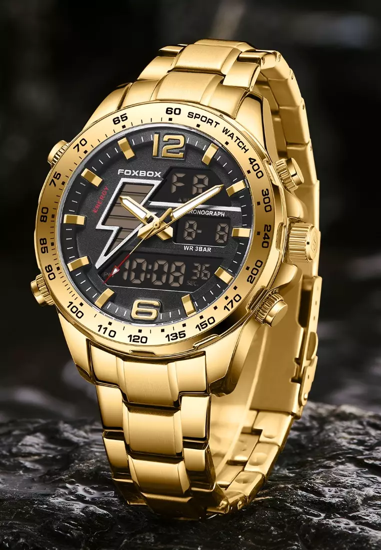 Buy LIGE FOXBOX Unisex IP Gold Color Stainless Steel Diver's Analogue ...