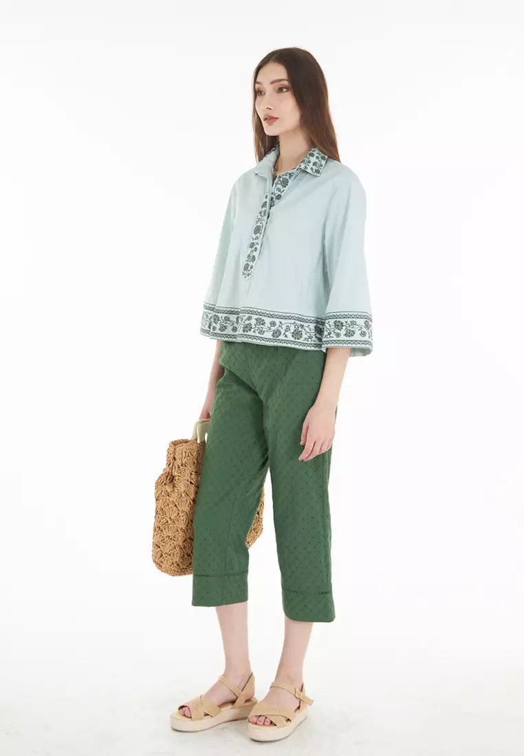 Buy East India Company East India Company Adele - Embroidered Blouse - Mint Online | ZALORA Malaysia