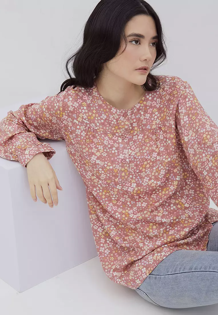 Jual Point One BROOKLYN Floral Dusty Pink Blouse Original 2025 | ZALORA Indonesia