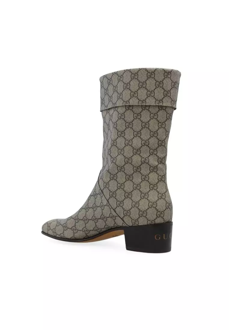 Buy Gucci GUCCI - Gucci Heeled Monogram Boots - Beige Online | ZALORA ...