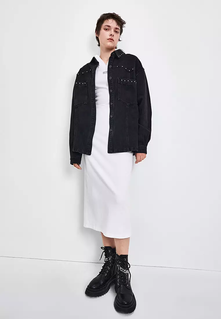 Buy URBAN REVIVO Rivet Belted Denim Shirt 2025 Online | ZALORA Philippines