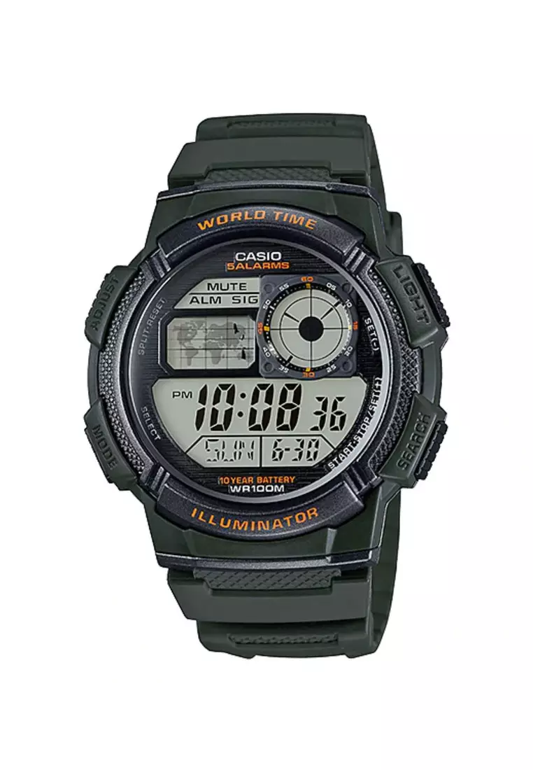 Buy Casio Men's Digital Watch AE-1000W-3AV Army Green Resin Band Watch for Men Online | ZALORA ...