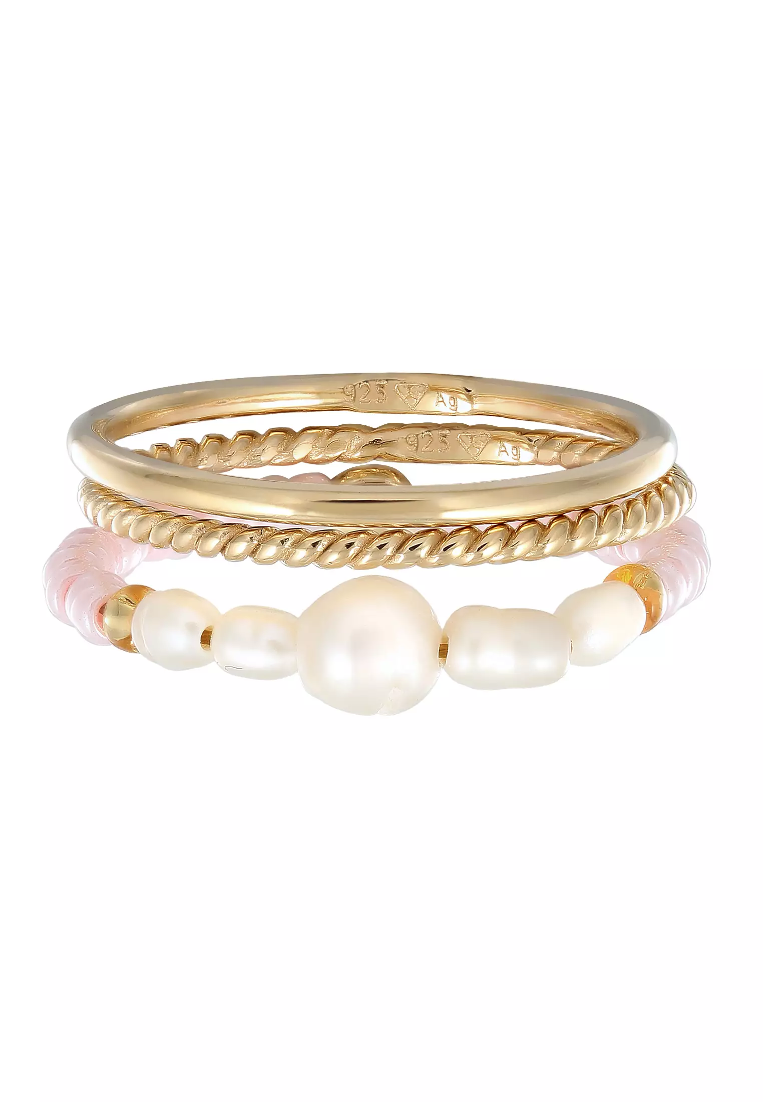 Buy ELLI GERMANY Pearl Bead Stacking Ring Set – Gold-Plated Silver 2026 ...