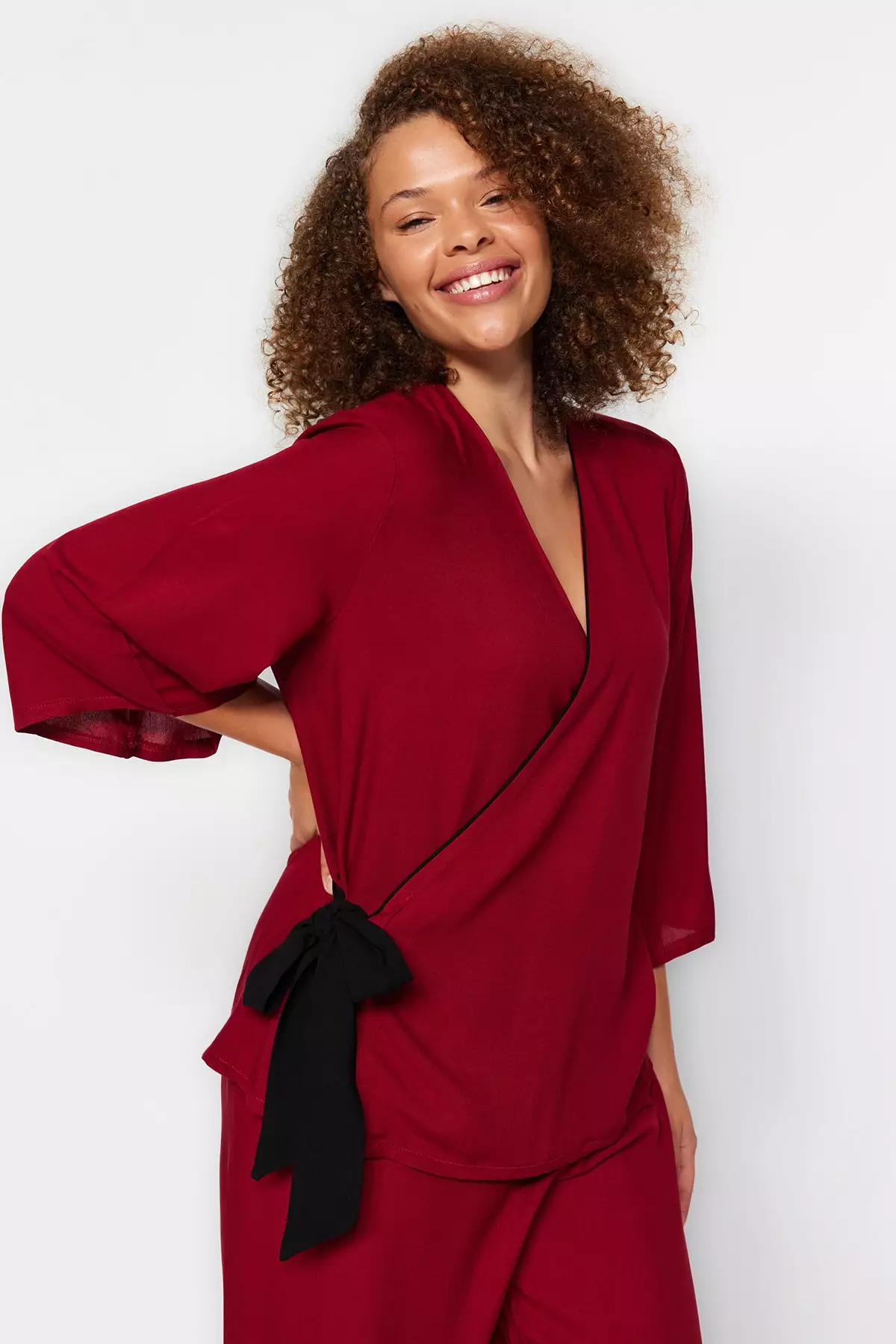 Buy Trendyol Plus Size Wrap Pajamas Set 2025 Online | ZALORA
