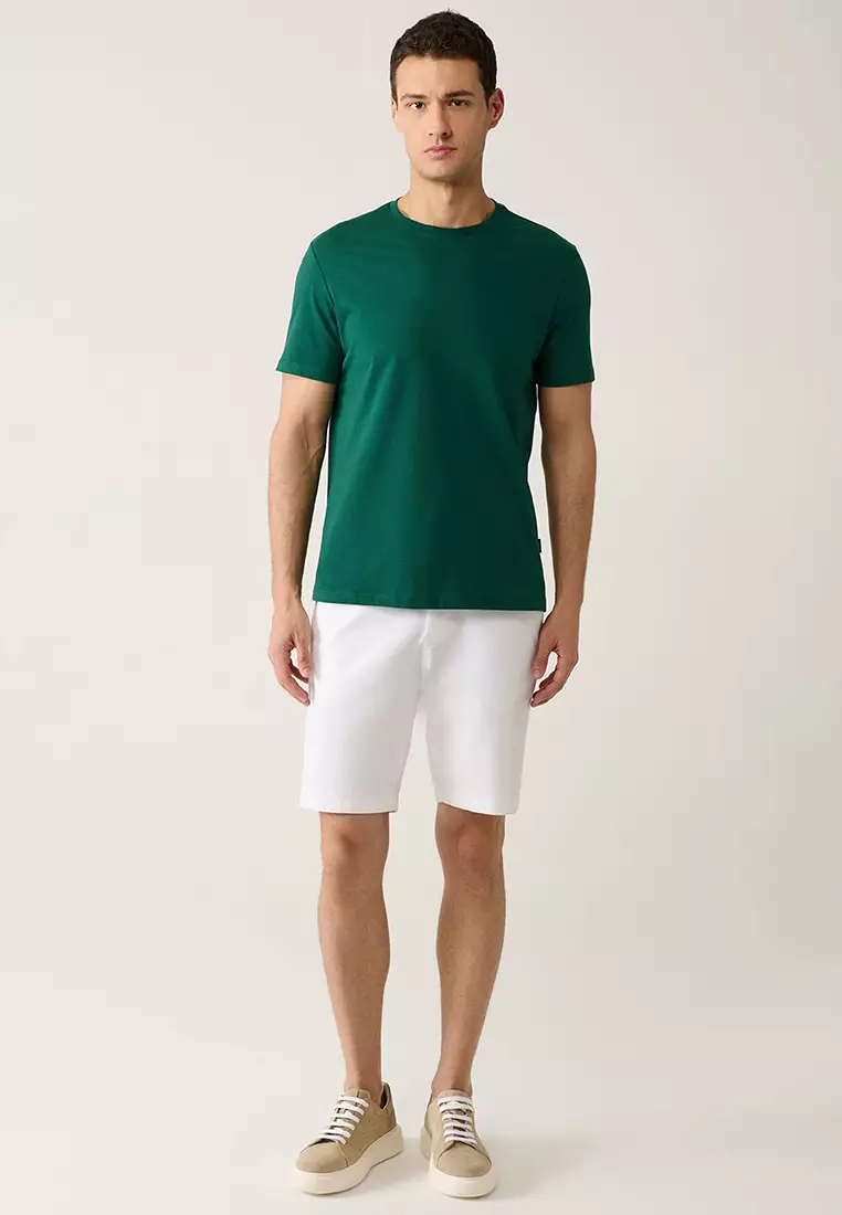 Buy Avva Men's Green 100% Cotton Breathable Crew Neck T-Shirt E001000 ...
