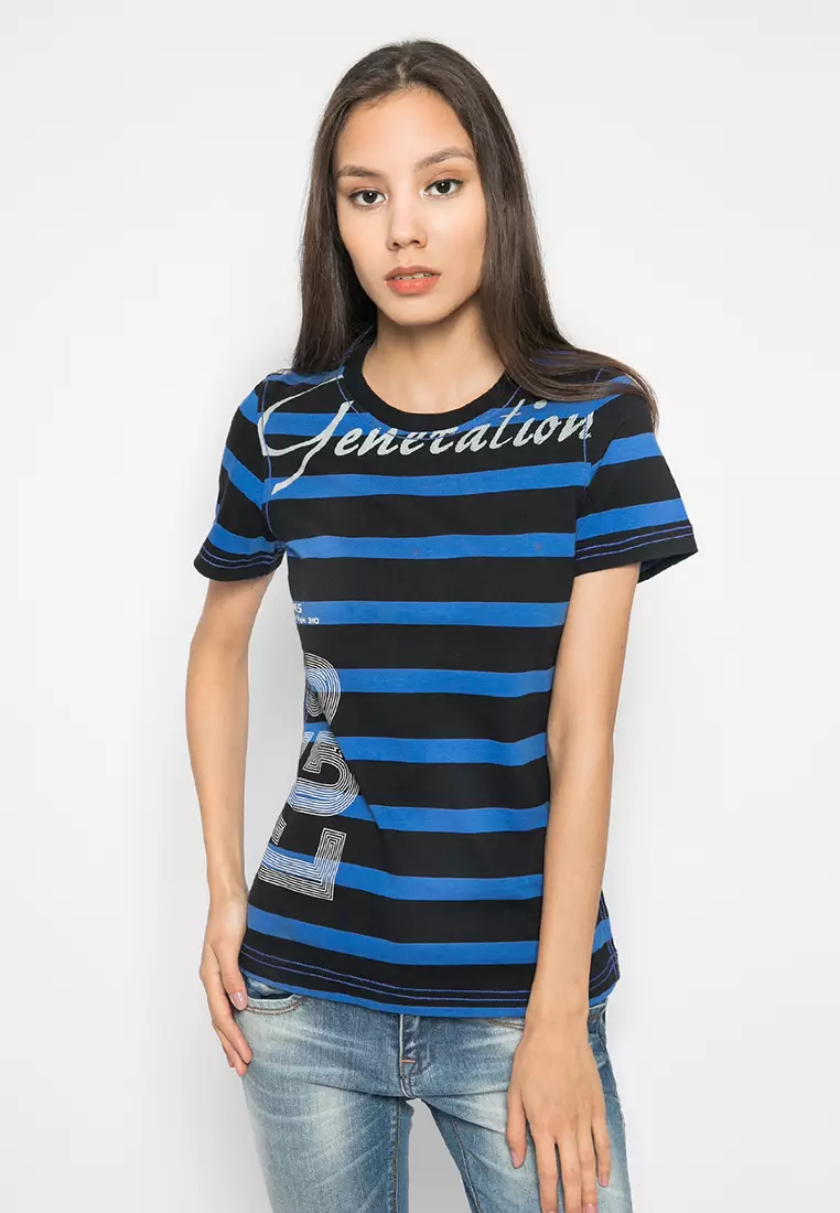 Jual LGS LGS - Kaos Casual Wanita - Salur Hitam/Biru - LLTS.520.T726M ...