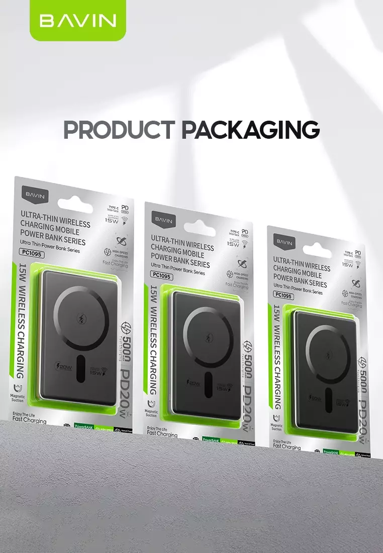 Buy BAVIN PC1095 5000mAh 15W Fast Charging Magnetic Wireless Ultra Thin Powerbank PD Type-C 20W ...