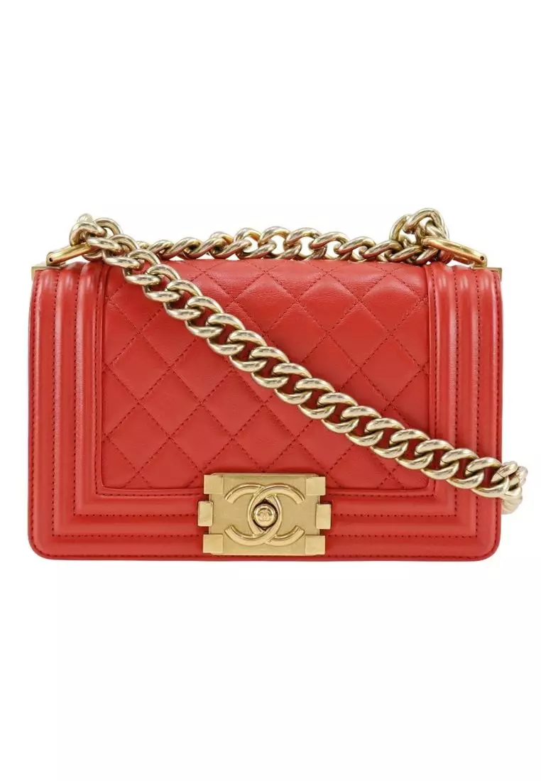 Buy Chanel Pre-Loved Chanel Red Leather Boy Online | ZALORA Malaysia