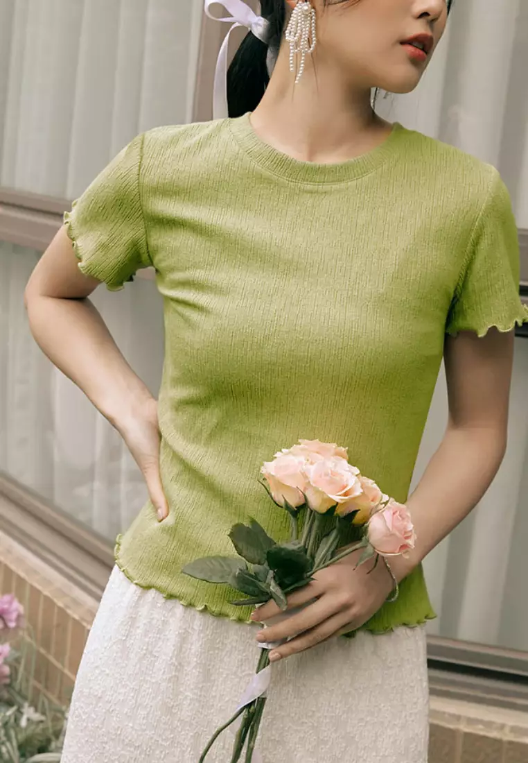 Buy OBSTYLE Delicate Textured Top with Ruffled Edges [AB19485] 2026 ...