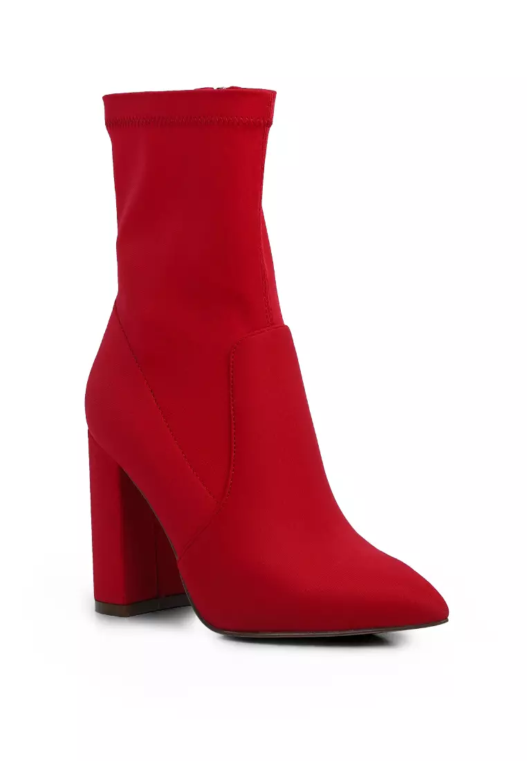 London Rag Red Lycra Ankle Block Heeled Boots 2024 | Buy London Rag ...