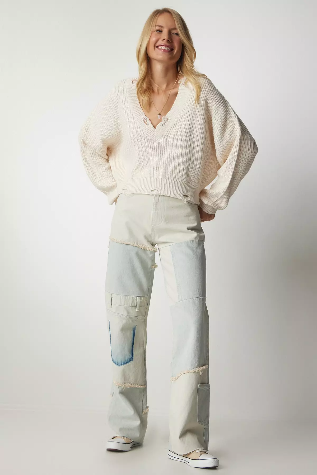 Buy Happiness Istanbul V-Neck Ripped Knit Sweater 2025 Online | ZALORA