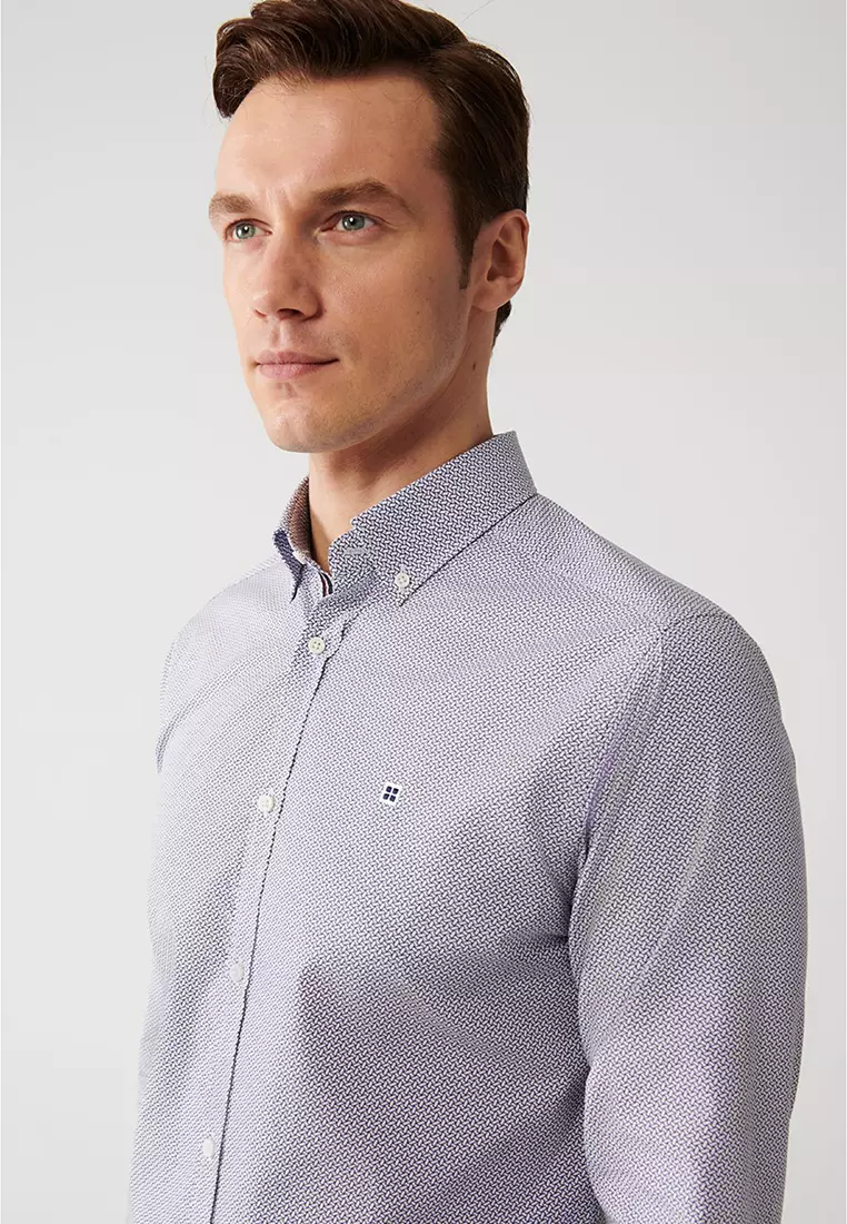 Jual Avva Men's Blue 100% Cotton Easy Iron Patterned Stripe Detailed ...