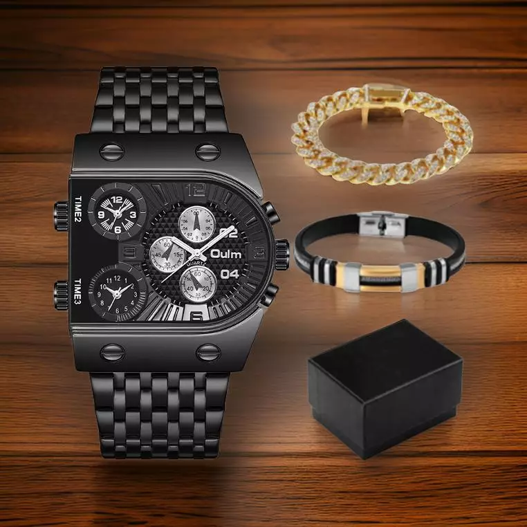 Buy OPCHIC Men's Multi-time Zone Large Dial Luminous Quartz Steel Band ...