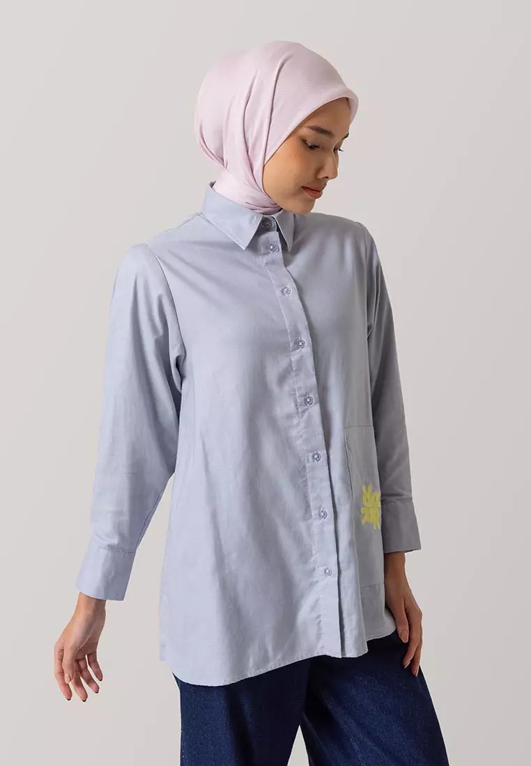 Jual Riamiranda Ria Miranda Stone Grey Bria Shirt Original 2025 ...