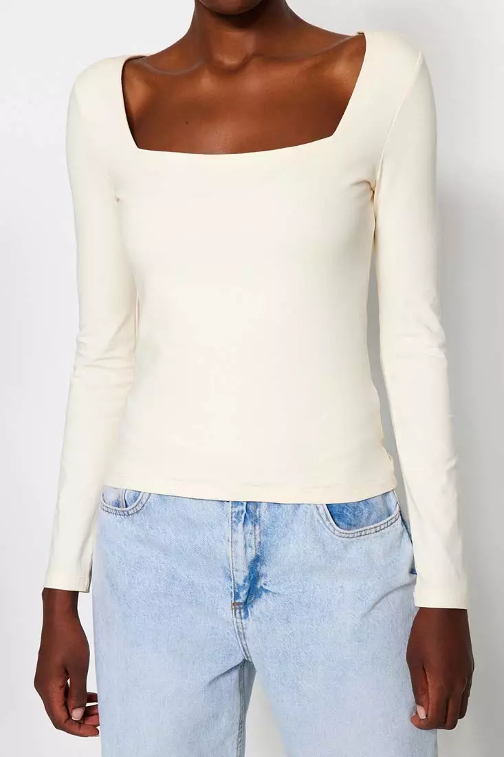 Buy Trendyol Square Neck Fitted Knit Top 2026 Online | ZALORA