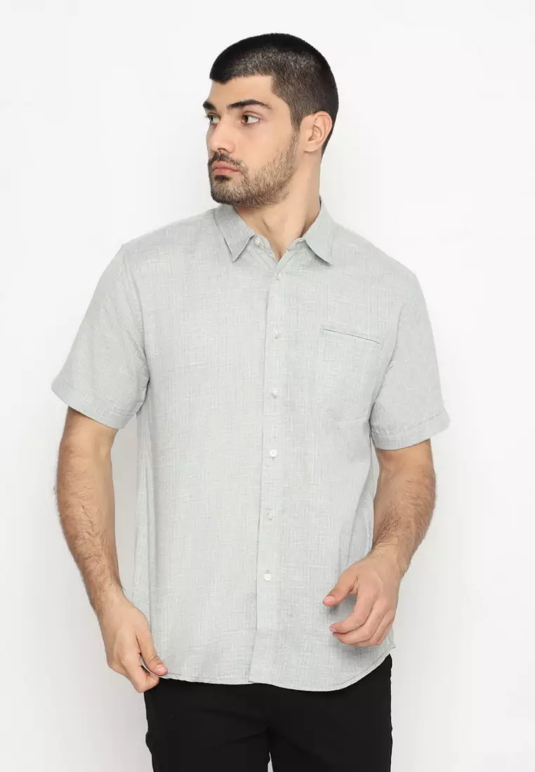 Jual Police Denim POLICE Kemeja Polos Cotton Grey Regular Fit Pria ...