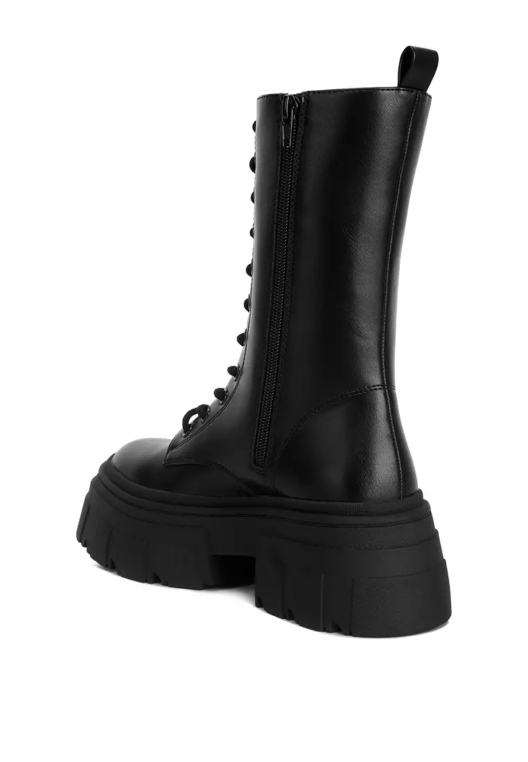 Buy London Rag Black Faux Leather Combat Chunky Boots 2025 Online ...