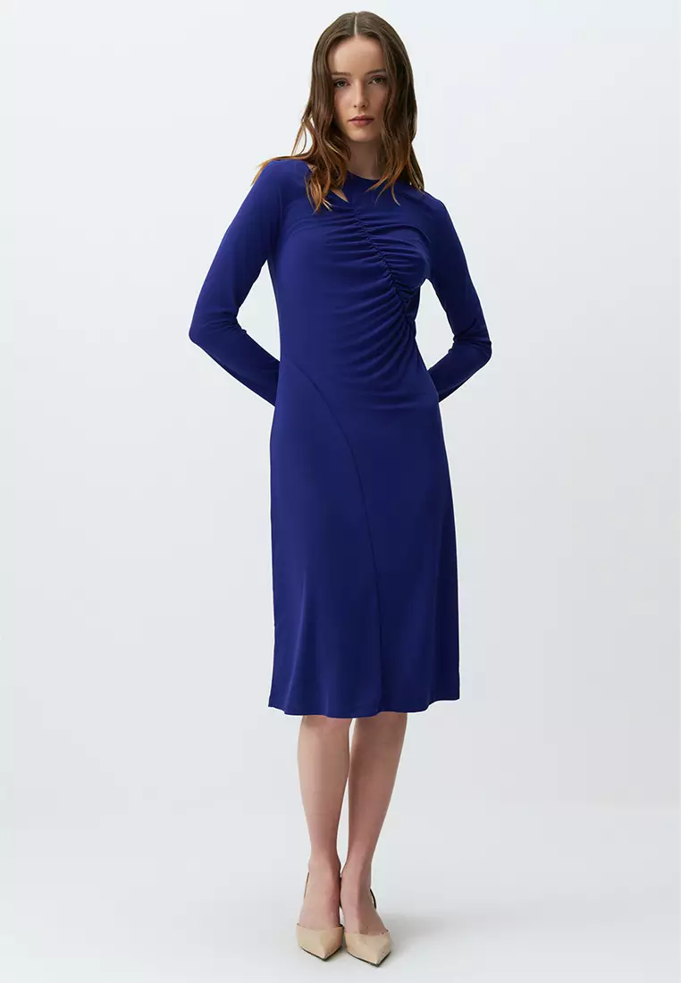 Buy Jimmy Key Jimmy Key Cobalt Long Sleeve Elegant Midi Dress with ...